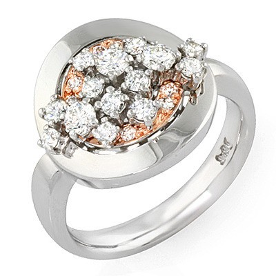 14k White Gold and Rose Gold Fashion Ring with Round Diamonds