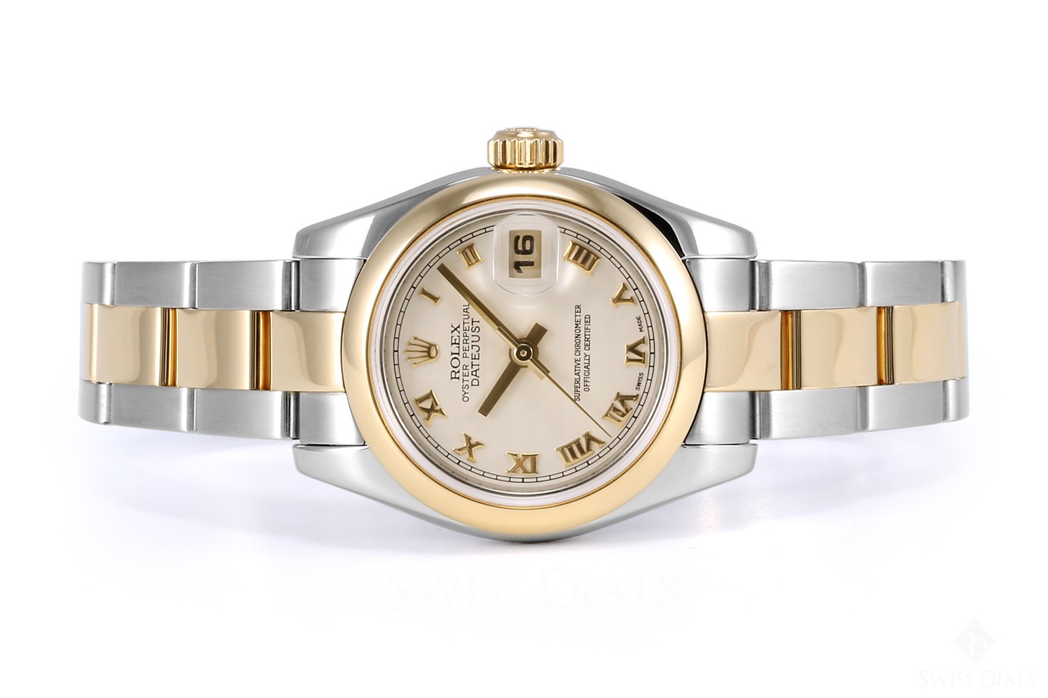 Ladies Rolex Datejust Steel and Gold Ivory Pyramid Roman Numeral Dial ...