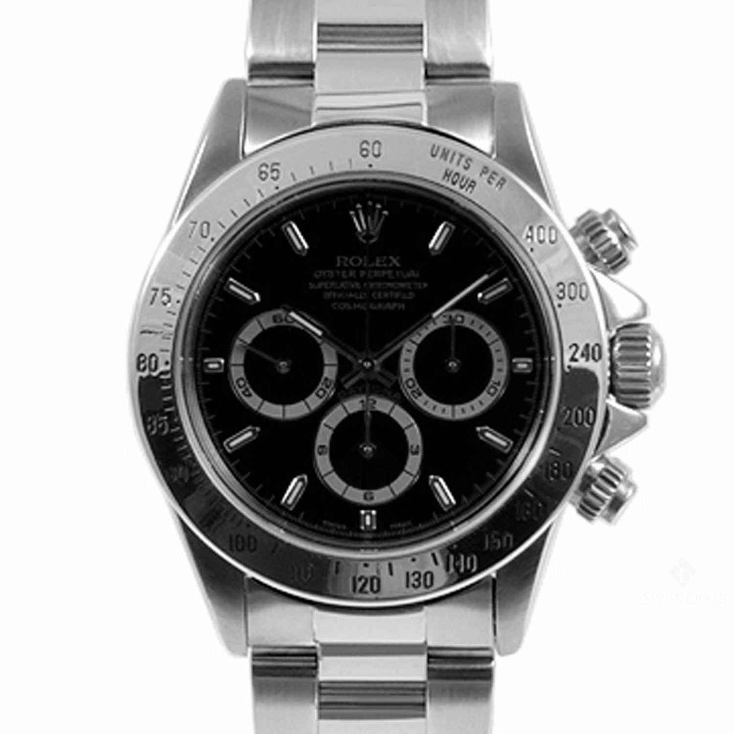 Men's Rolex Daytona Stainless Steel Watch Black Dial Tachymeter ...