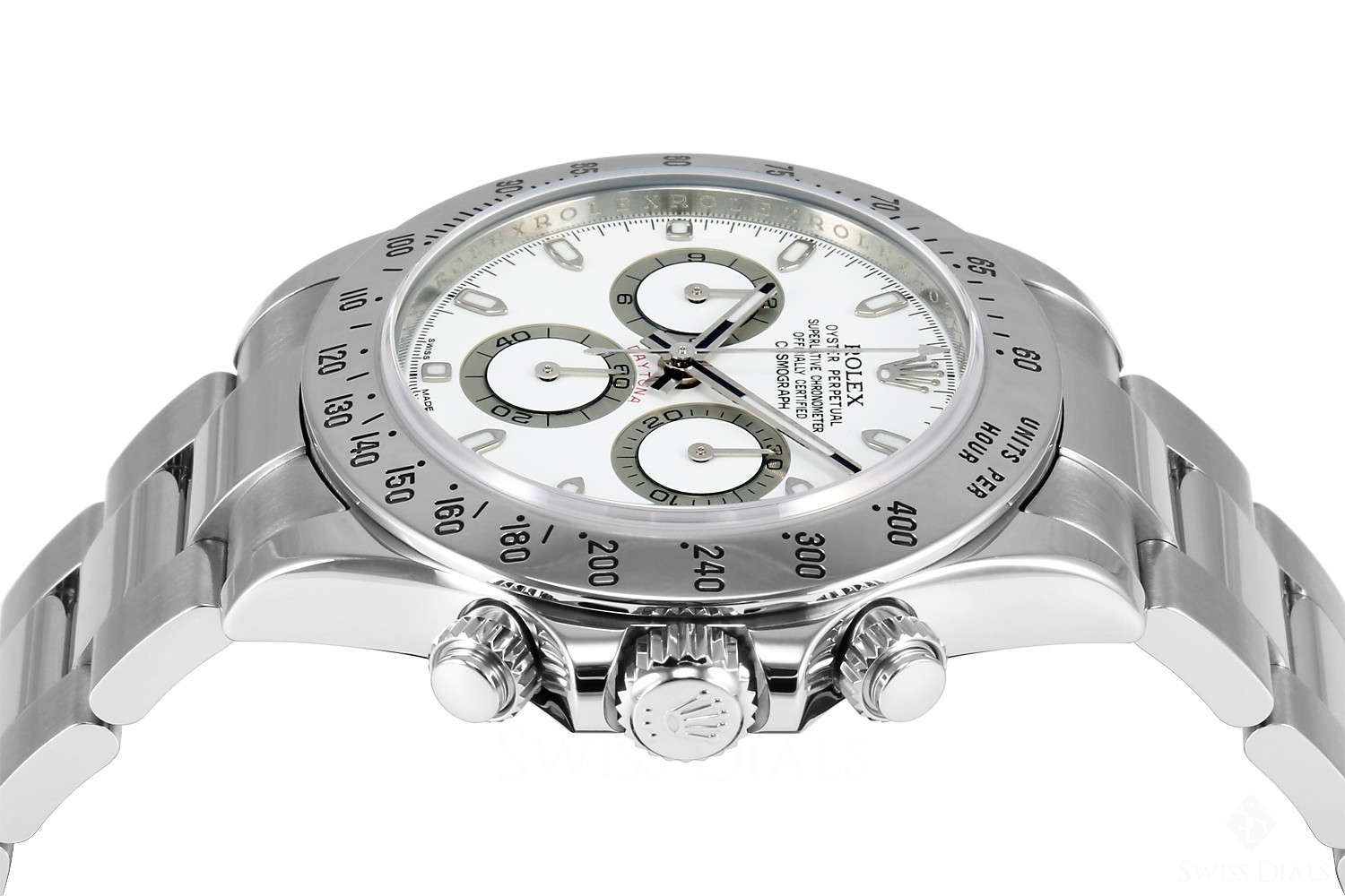 Men's Rolex Daytona Stainless Steel Watch White Dial Tachymeter ...