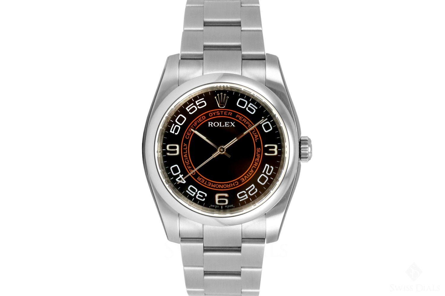 Men's Rolex Oyster Perpetual Stainless Steel Black Orange Arabic Dial ...
